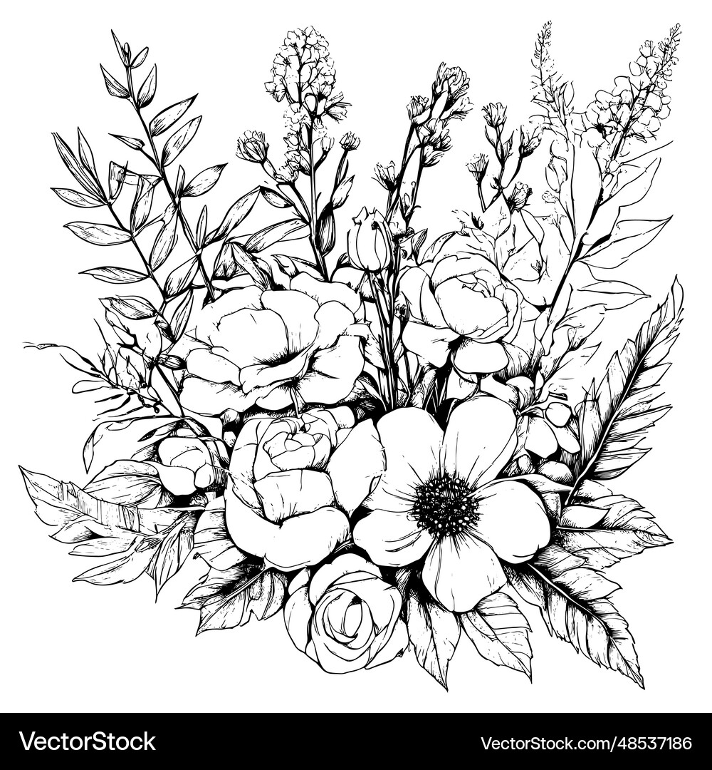 Sketch flowers floral pattern isolated on white Vector Image