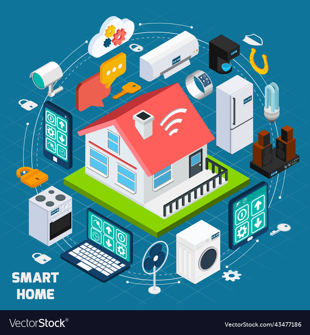 Smart home iot isometric concept banner Royalty Free Vector