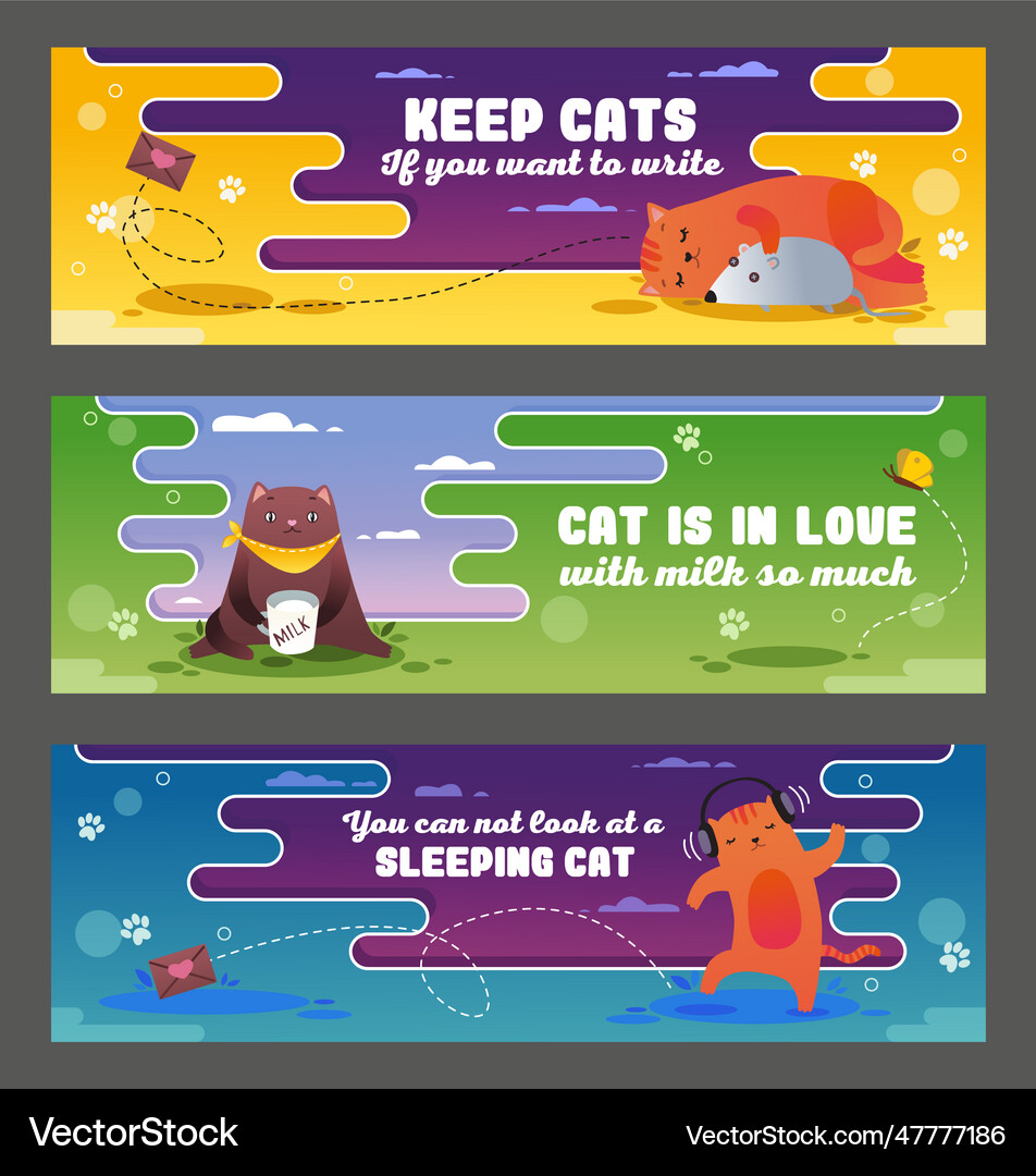 Vivid banners with funny cats Royalty Free Vector Image