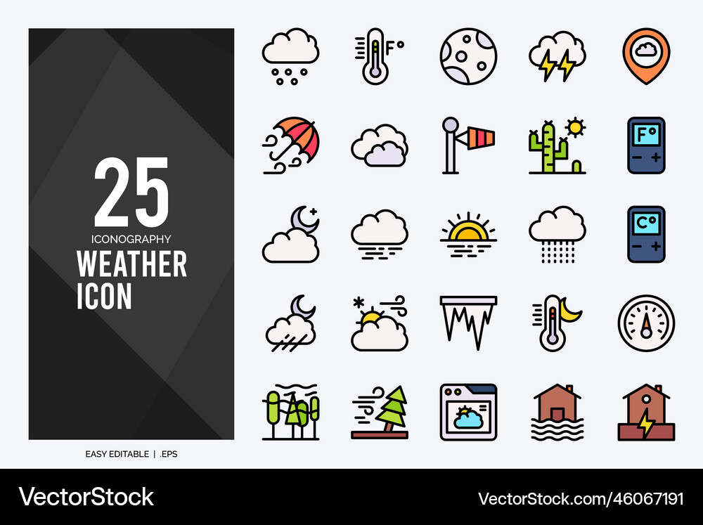 25 weather lineal color icon pack Royalty Free Vector Image