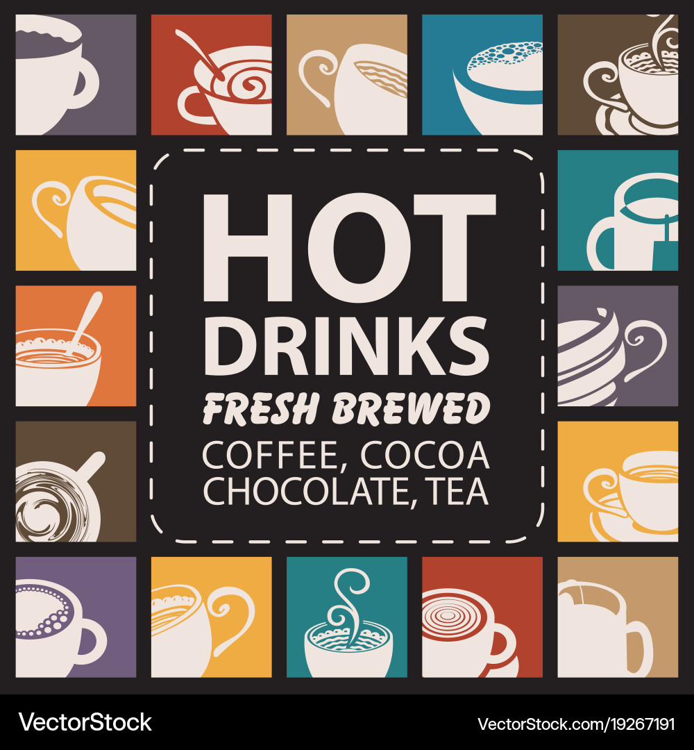 Banner with logos or icons with cups hot drinks Vector Image