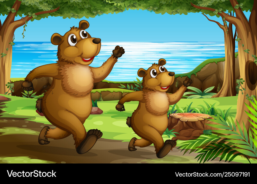 Bear running in forest Royalty Free Vector Image