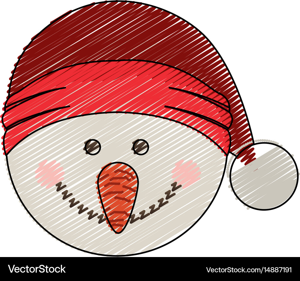 Color crayon stripe cartoon snowman head Vector Image