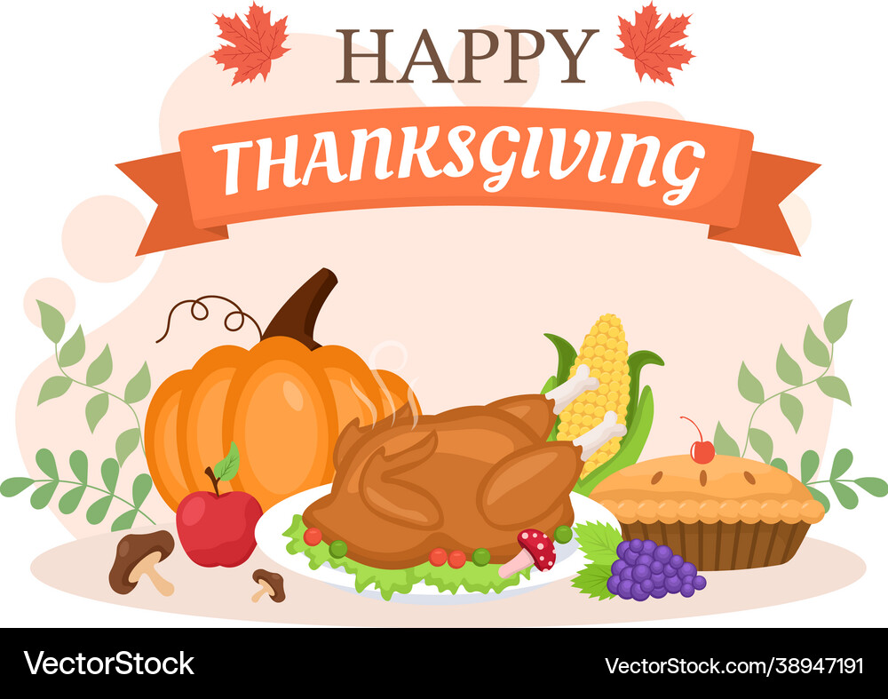 Happy thanksgiving celebration with cartoon Vector Image
