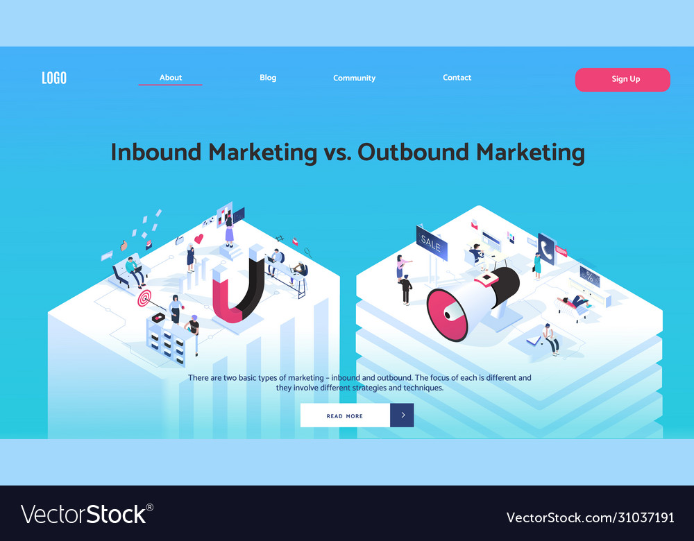 Inbound vs outbound marketing concept Royalty Free Vector Inbound vs outbound marketing concept Royalty Free Vector