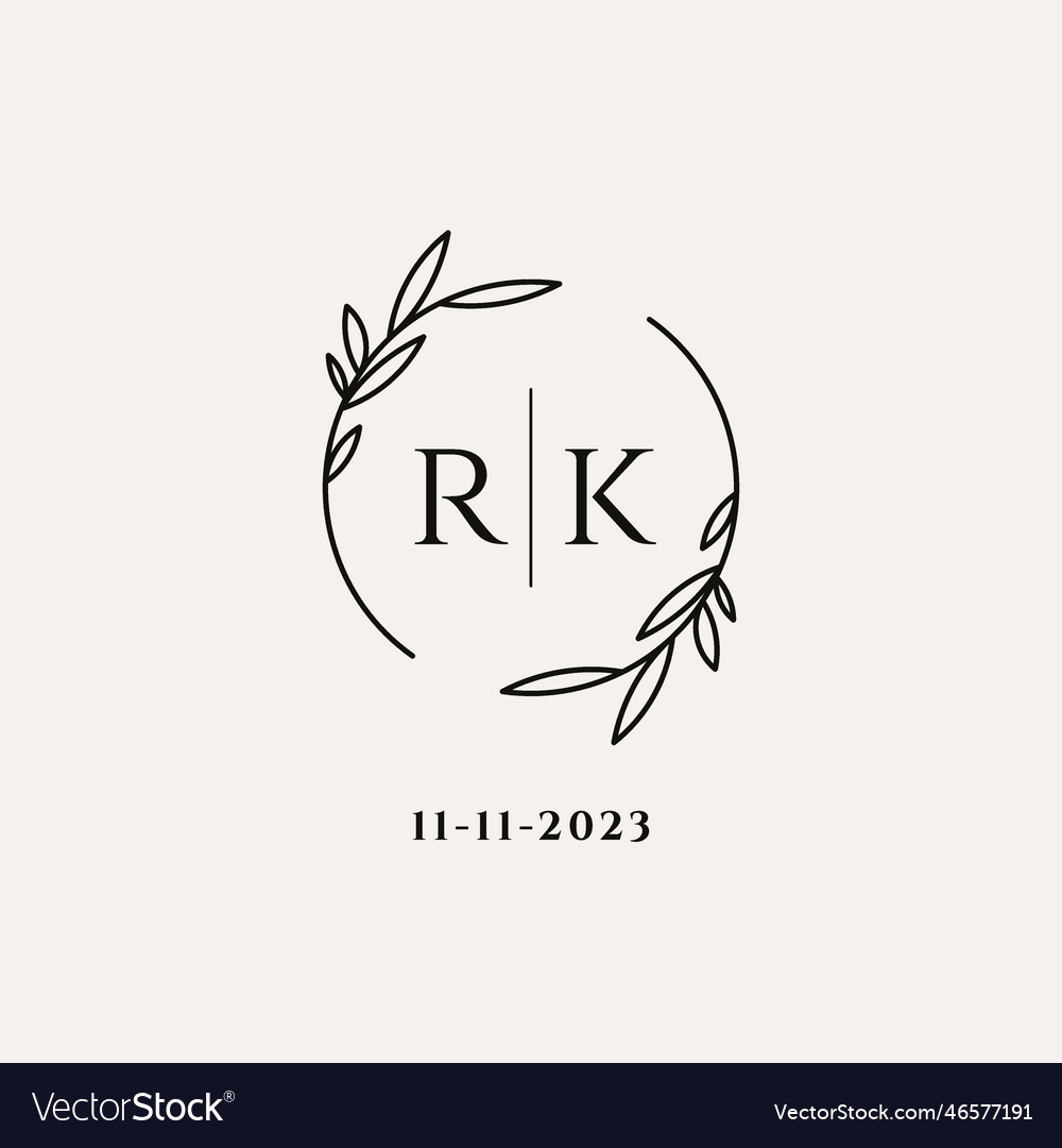 Letter rk wedding monogram logo design Royalty Free Vector