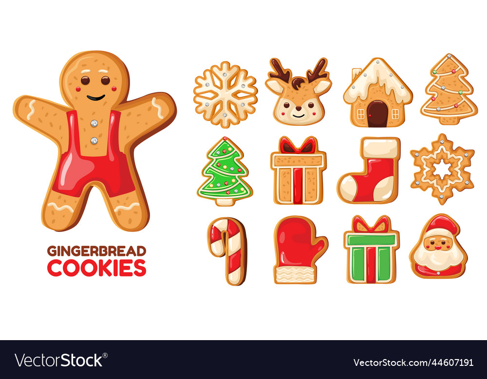 Set of cute gingerbread cookies for christmas Vector Image