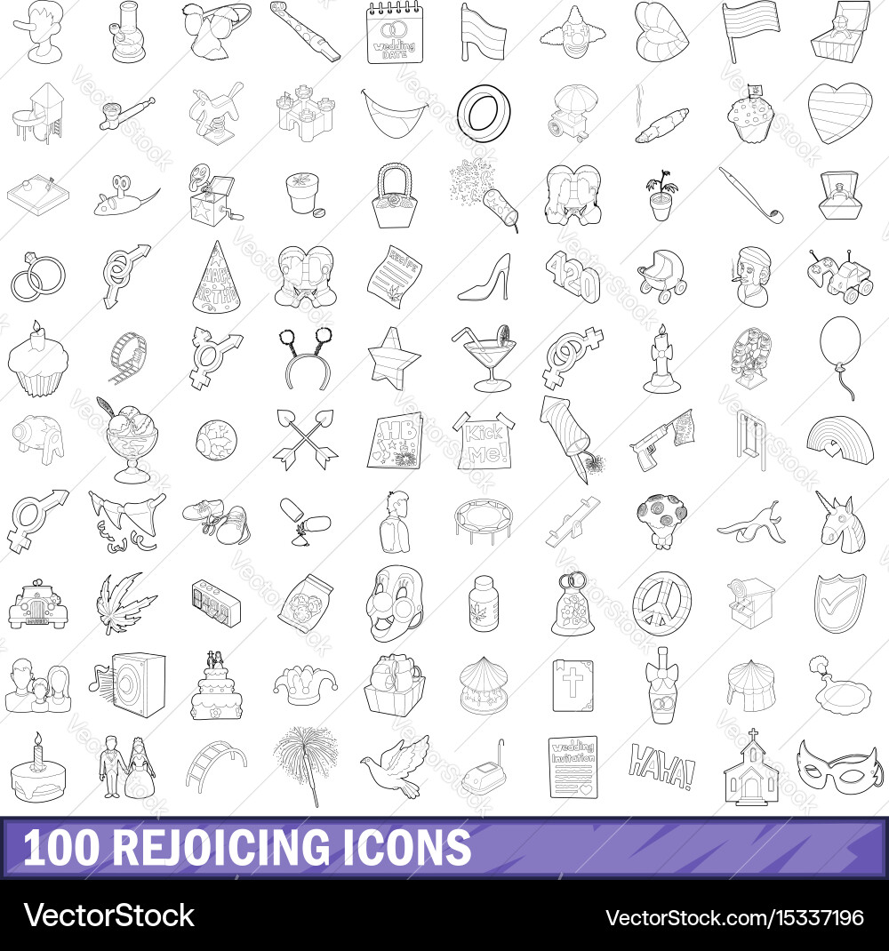 100 rejoicing icons set outline style Royalty Free Vector