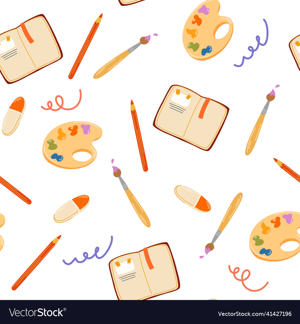 Art supplies seamless pattern drawing items Vector Image Art supplies seamless pattern drawing items Vector Image