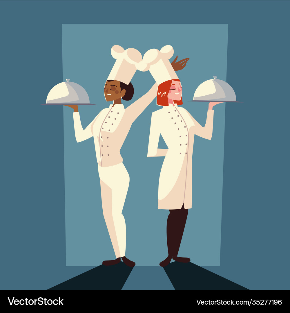 Female chefs holds platter professional restaurant