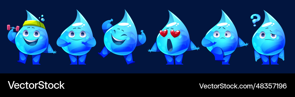 Set of water drop mascots with different emotions Vector Image