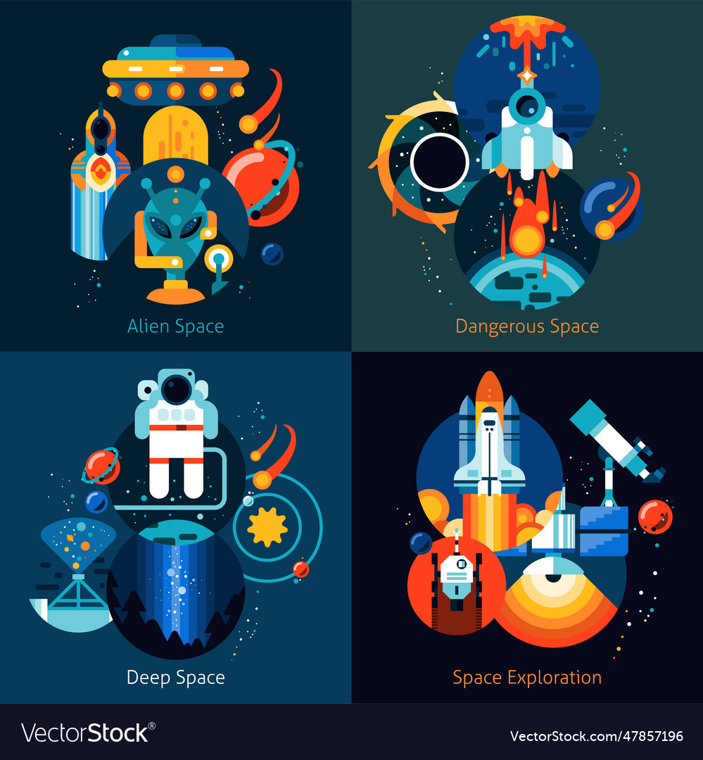 Space flat set Royalty Free Vector Image - VectorStock