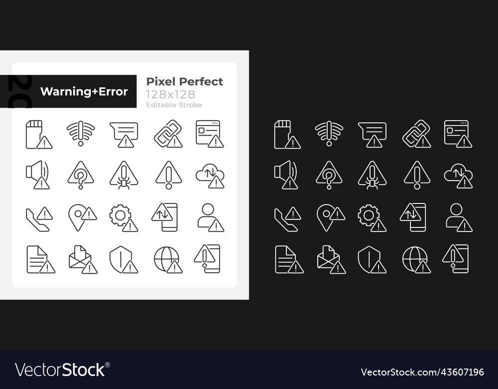 Warning Signals Pixel Perfect Linear Icons Set Vector Image