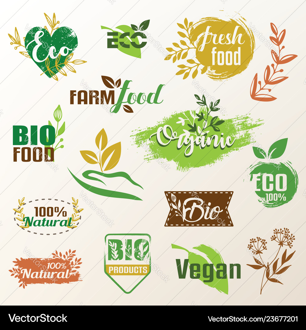 Bio eco products label collection set of emblems Vector Image