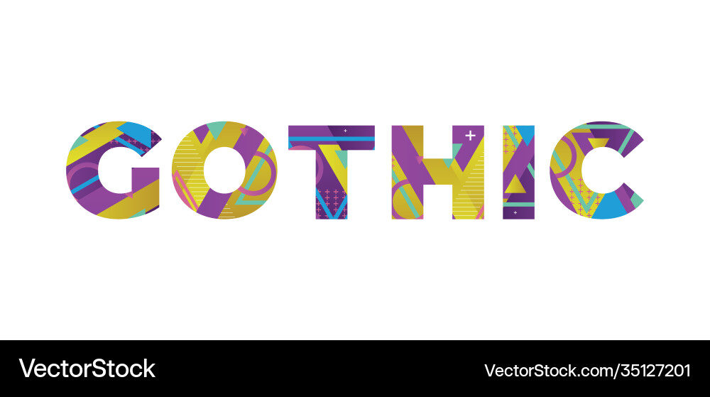 Gothic concept retro colorful word art Royalty Free Vector