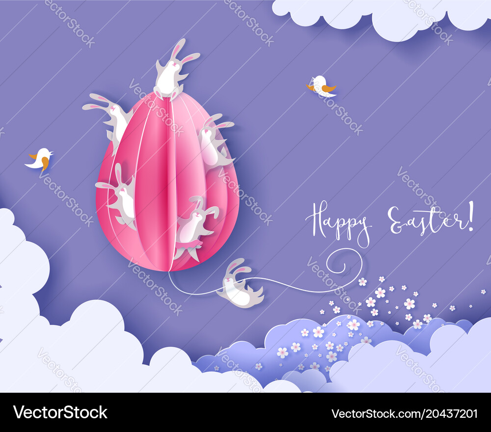 Happy easter card with bunny flowers and egg Vector Image