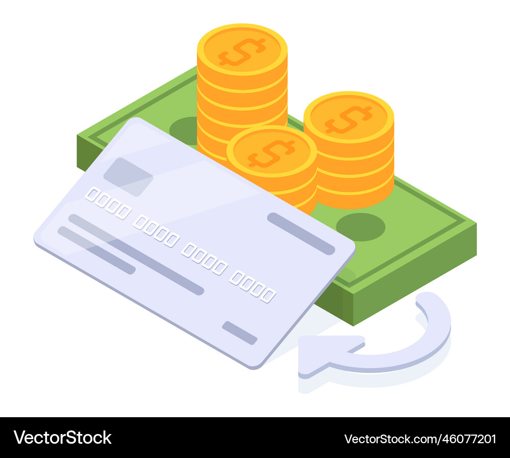Isometric cash depositing to card money stack Vector Image