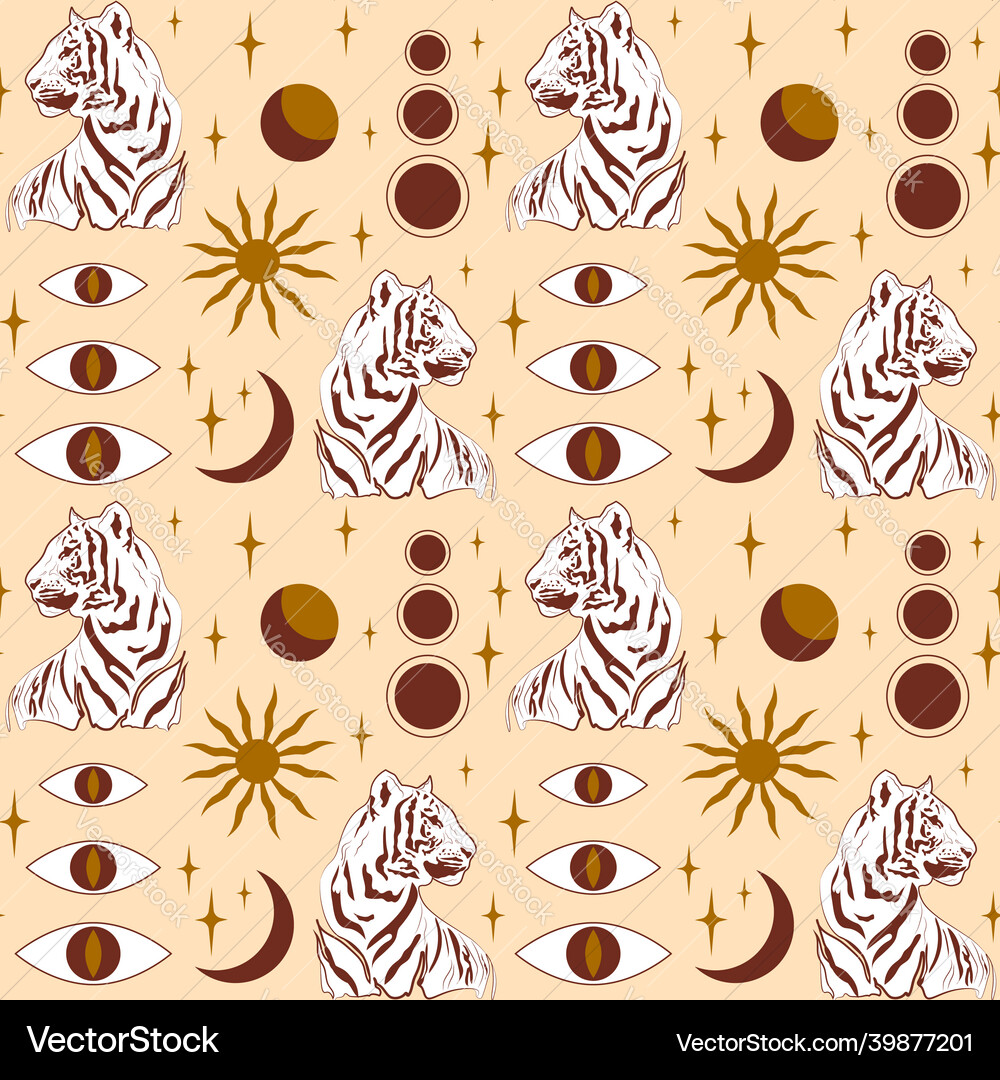 Pattern with the head of a chinese tiger sun Vector Image