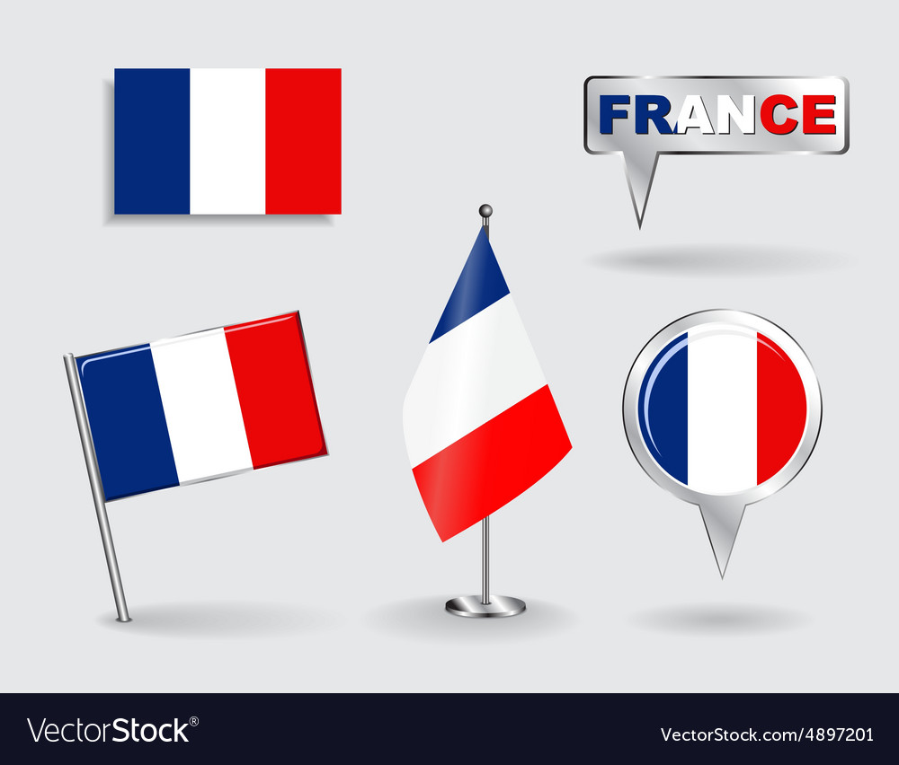 Set french pin icon and map pointer flags Vector Image