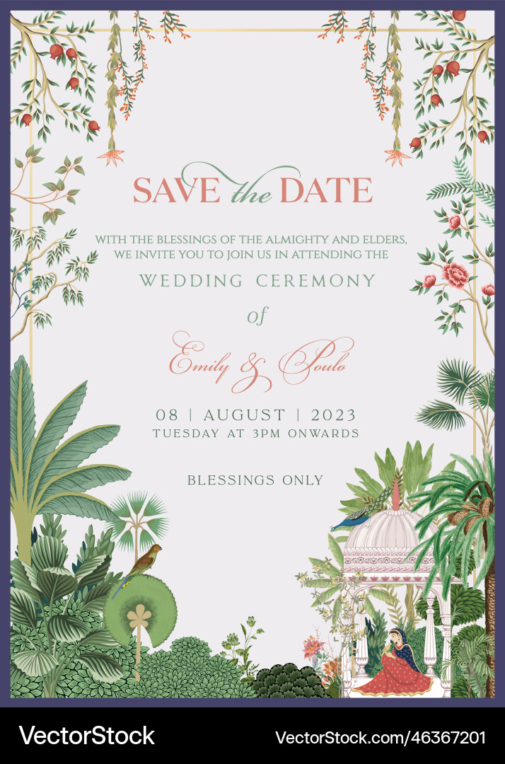 Traditional indian mughal wedding card design Vector Image