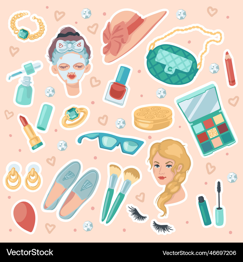 Beauty stickers cartoon collection Royalty Free Vector Image