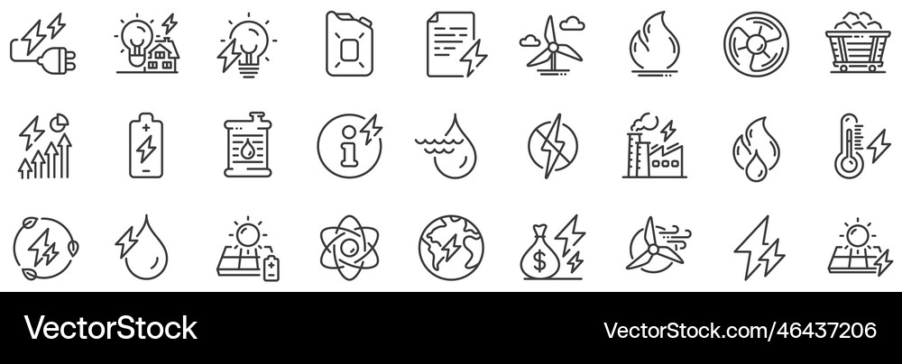 Energy types line icons coal trolley solar Vector Image