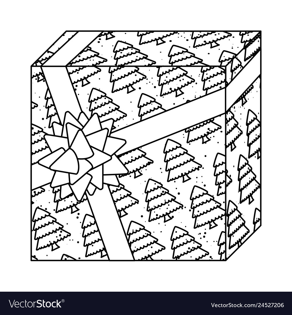 Gift box present with christmas trees pattern Vector Image