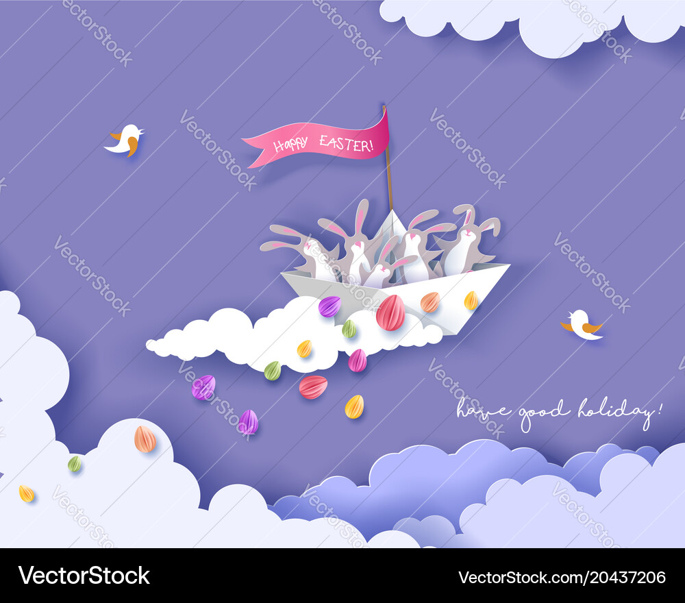 Happy easter card with bunny flowers and egg Vector Image
