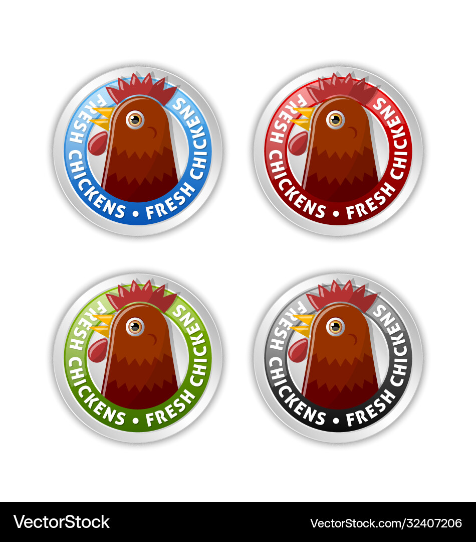Silver badges with chicken head and lettering Vector Image