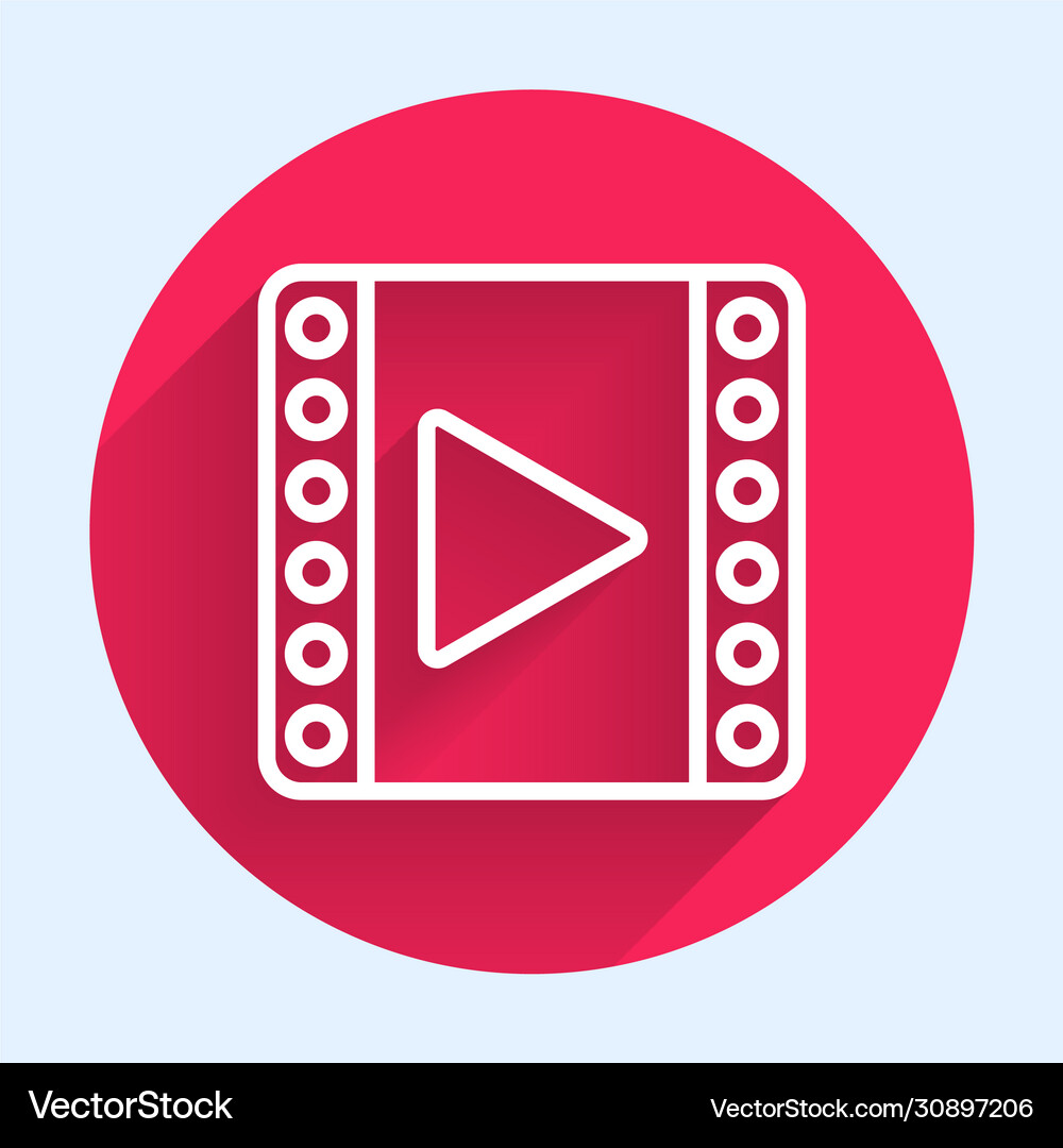 White line play video icon isolated with long Vector Image