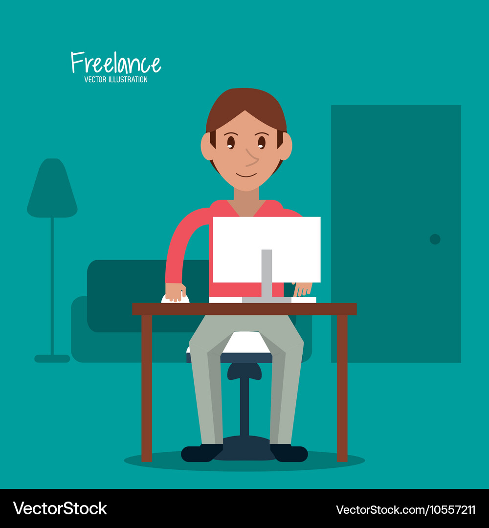 Cartoon man and freelance design Royalty Free Vector Image
