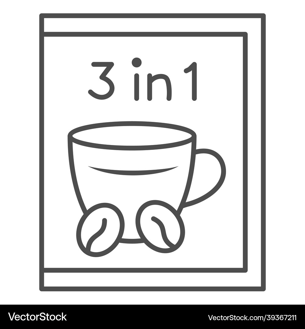 Coffee 3 in 1 with cup and beans thin line icon Vector Image