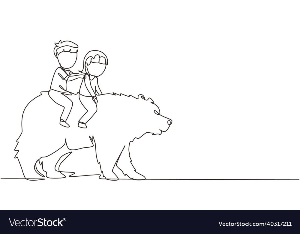 Continuous one line drawing happy boy and girl Vector Image