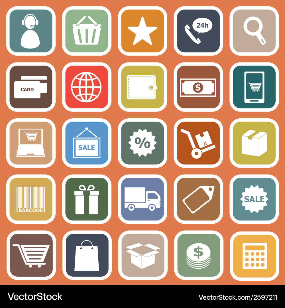 E commerce flat icons on orange background Vector Image