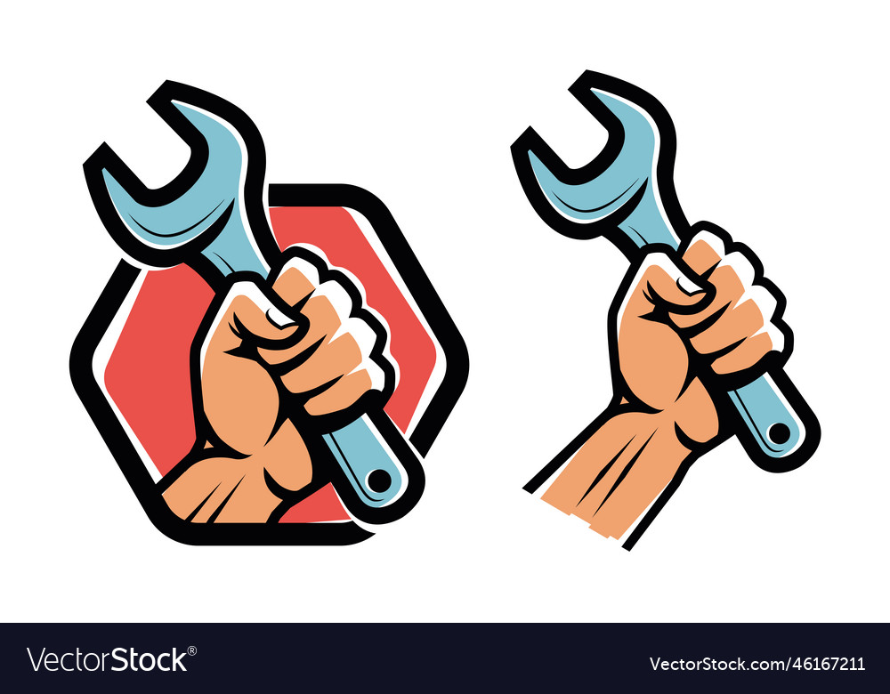 Fist holding a wrench workshop technical service Vector Image