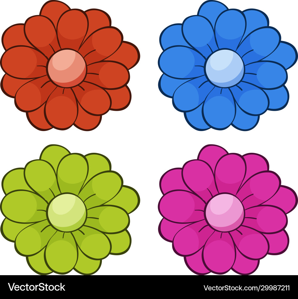 Isolated set flower in four colors Royalty Free Vector Image