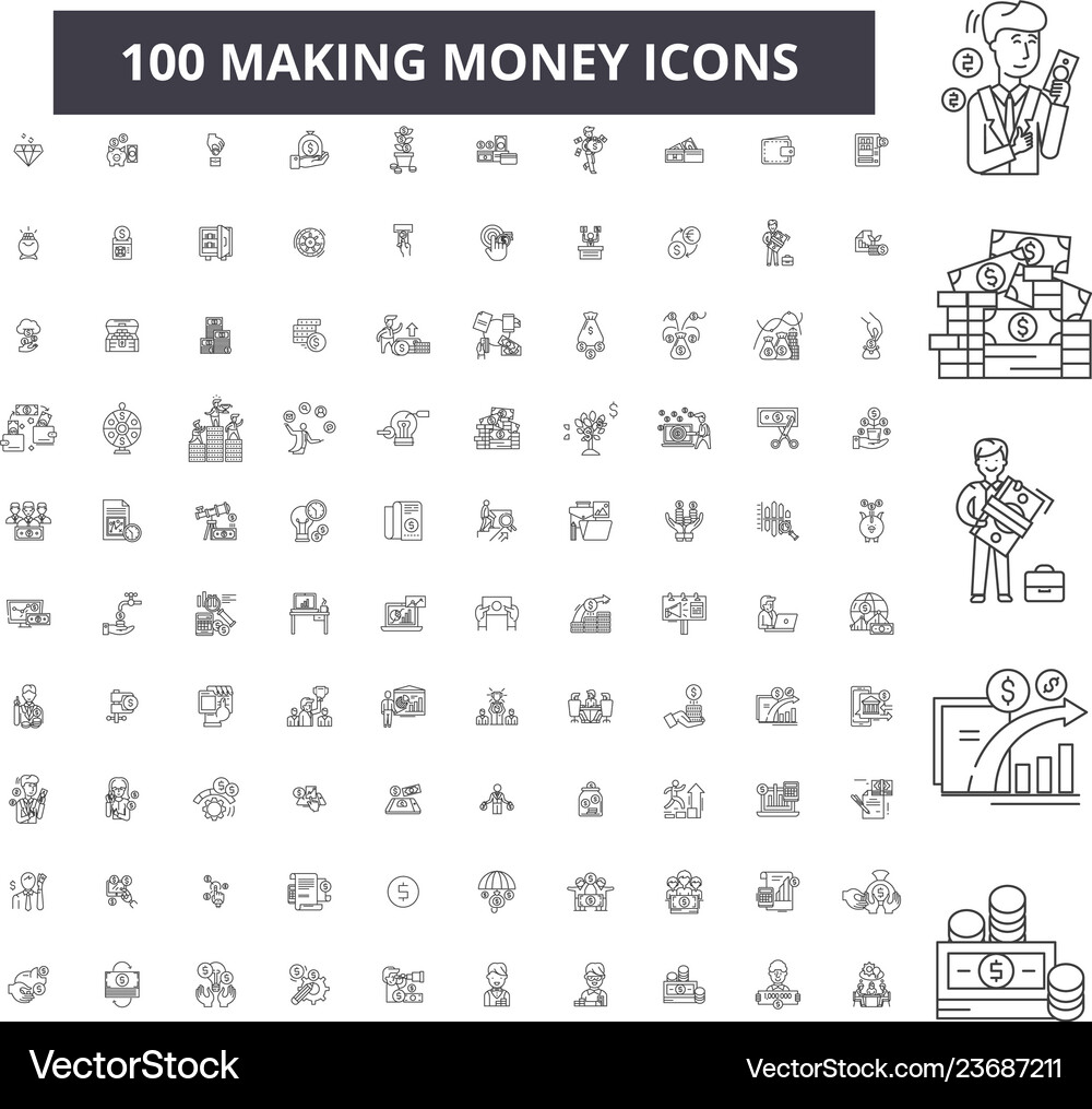 Making money editable line icons 100 set Vector Image
