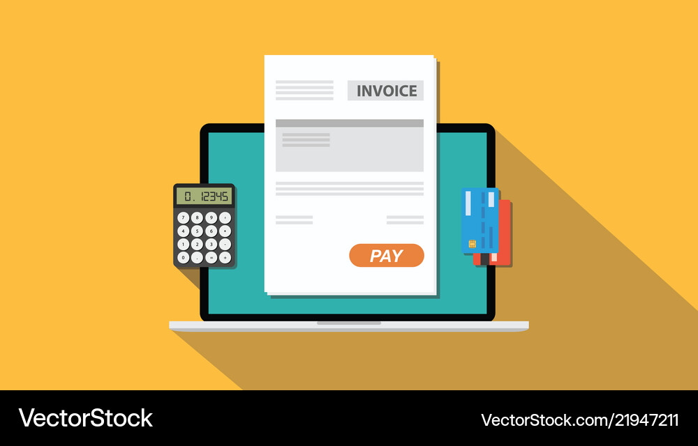 Online invoice technology with laptop and paper Vector Image