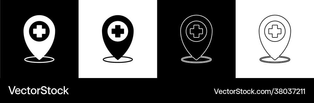 Set medical map pointer with cross hospital icon Vector Image