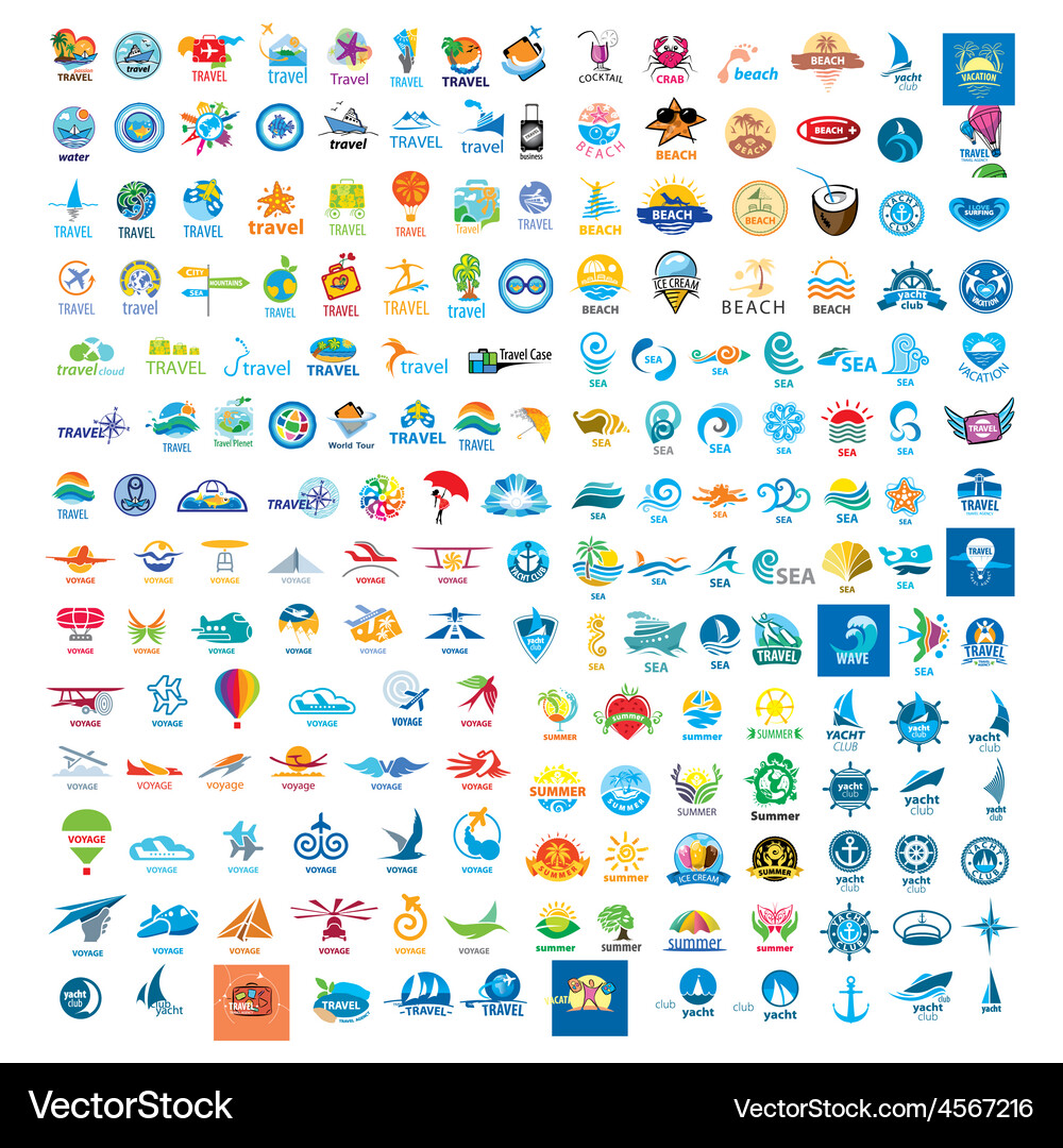 Large set of logos trip Royalty Free Vector Image