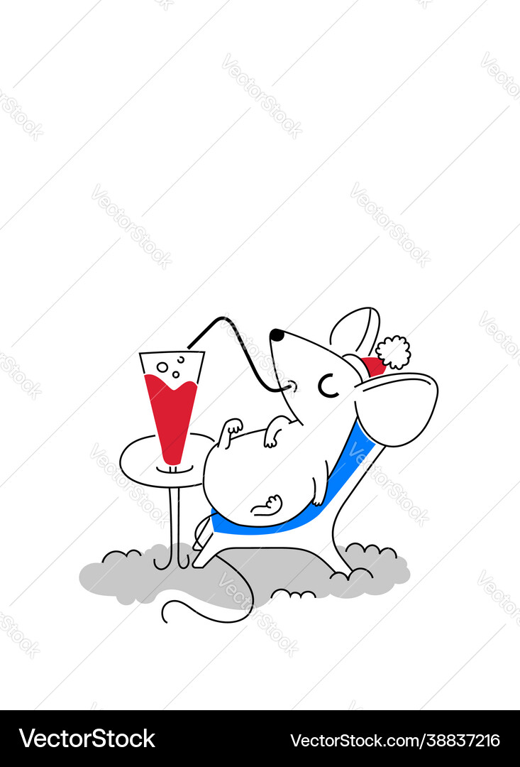 Mouse resting in a deck chair greeting card Vector Image