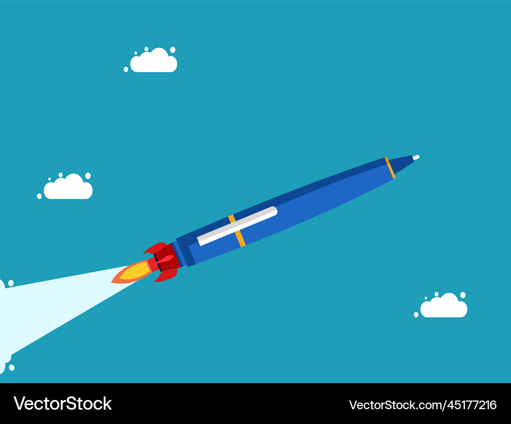 Pen rocket flew into the sky business concept Vector Image