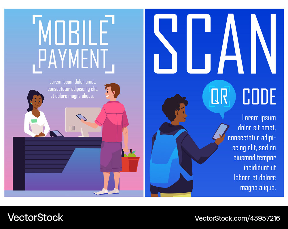 People paying by the phone and scanning qr code Vector Image