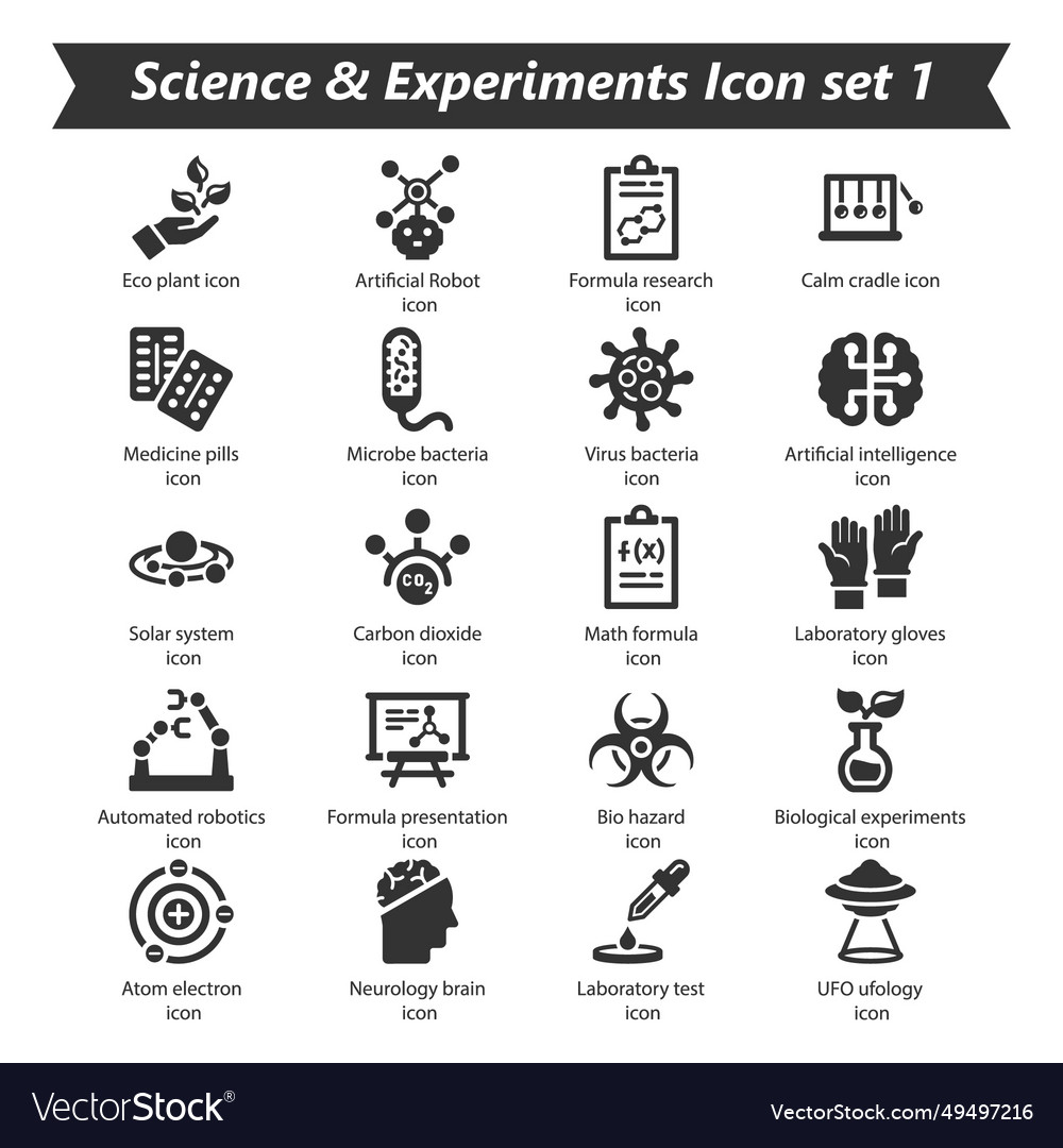 Science experiments icon set 1 Royalty Free Vector Image
