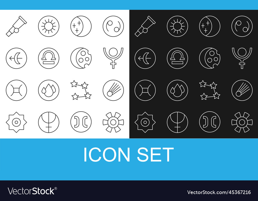 Set line sun comet symbol pluto eclipse Royalty Free Vector