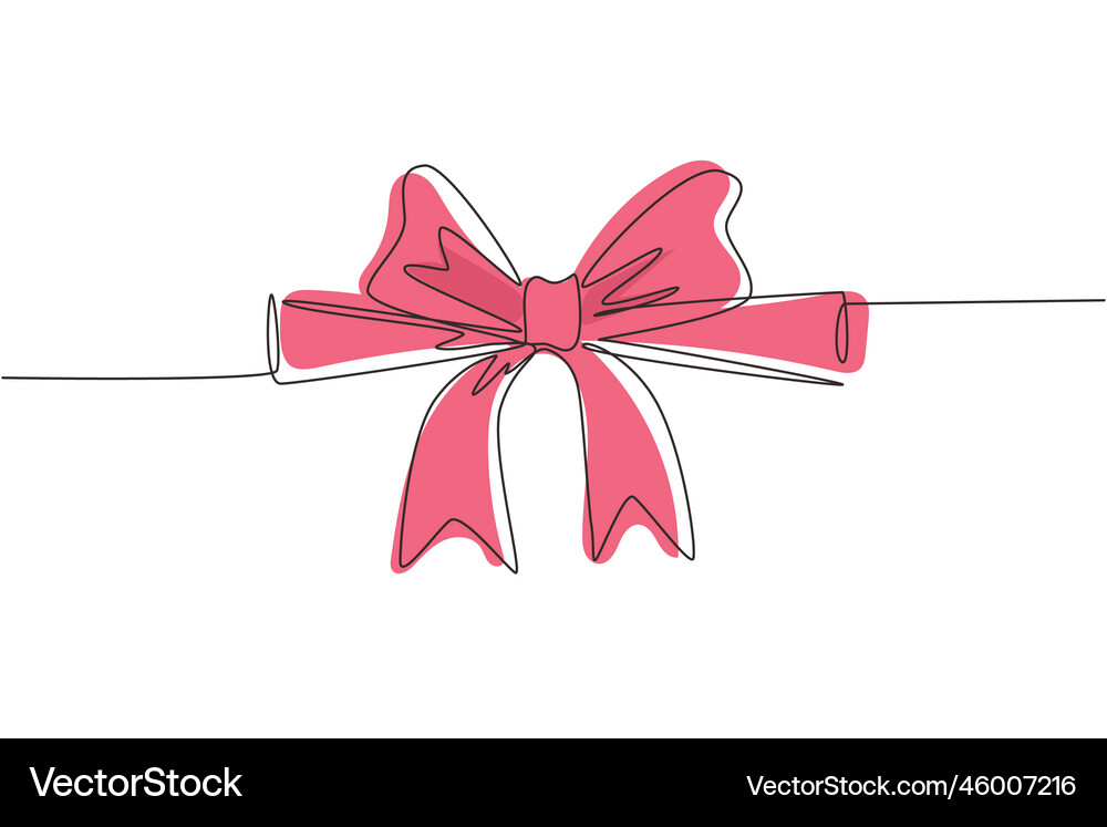Single one line drawing bow and ribbon isolated Vector Image