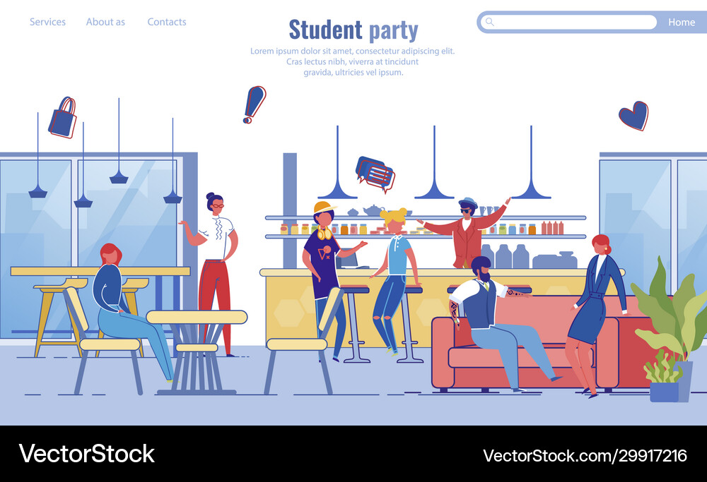 Student party organization service landing page Vector Image