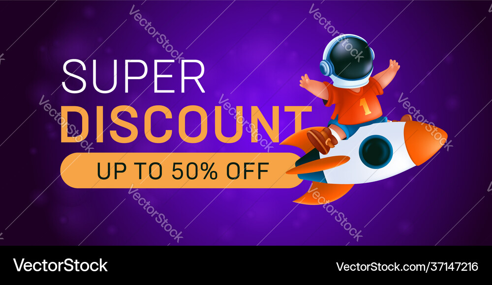 Super discount horizontal banner little kid Vector Image