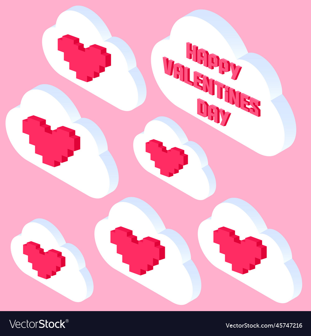 Valentine day pixel concept 3d gifts Royalty Free Vector