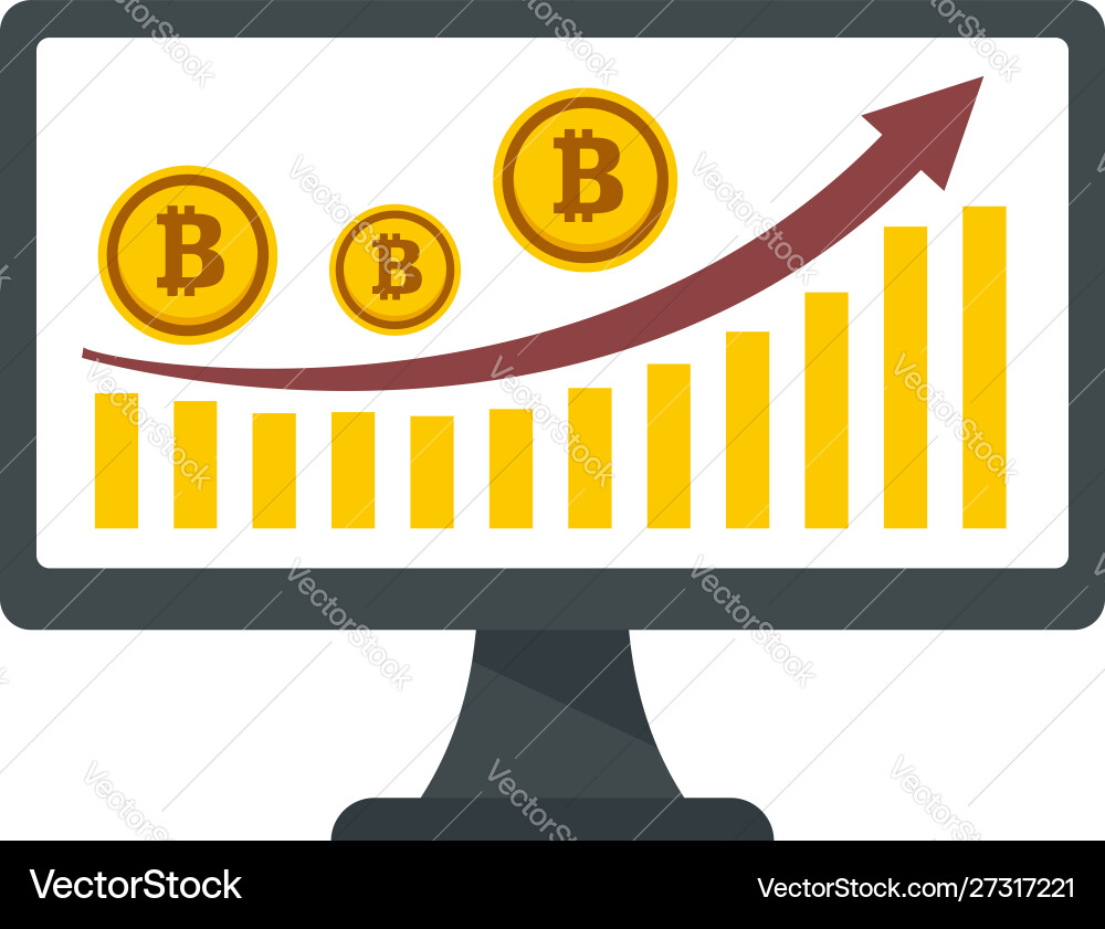 Bitcoin monitor graph icon flat style Royalty Free Vector